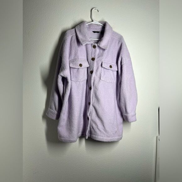 Jackets & Coats | Girls Art Class Purple Lavender Shacket Sherpa Button ...